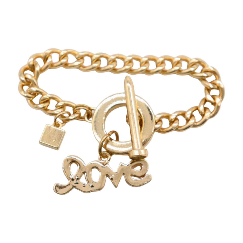 Women Gold Metal Chain Link Bracelet LOVE Charm Fashion Jewelry Fun ...