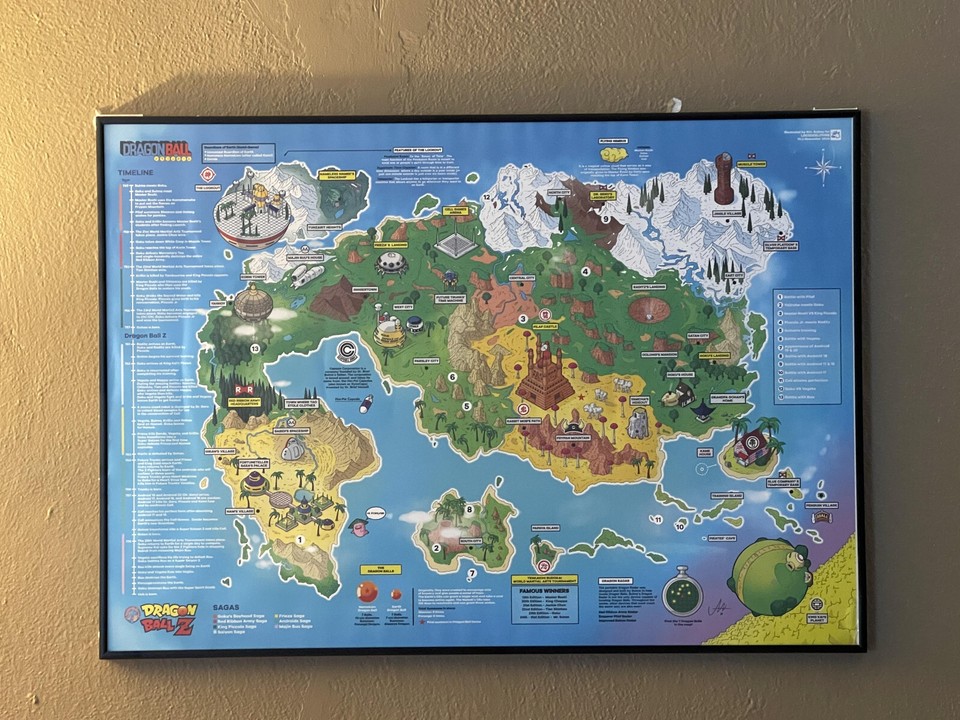 Dragon Ball Z map, DBZ map ,Son Goku Wall art, Dragon Ball rare unique ...