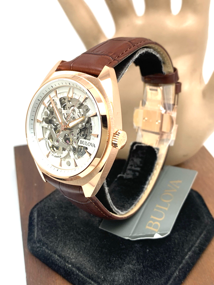 Bulova Men's Watch 97A175 Surveyor Automatic Skeleton Brown Leather ...