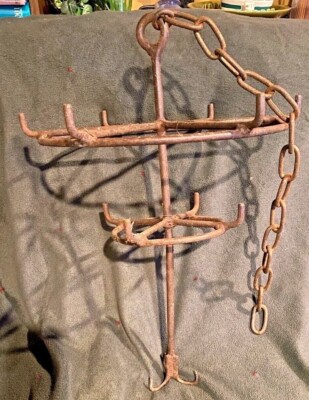 BUTCHER RACK VINTAGE IRON 3 TEAR ANTIQUE METAL CHAIN MEAT BUTCHER ...