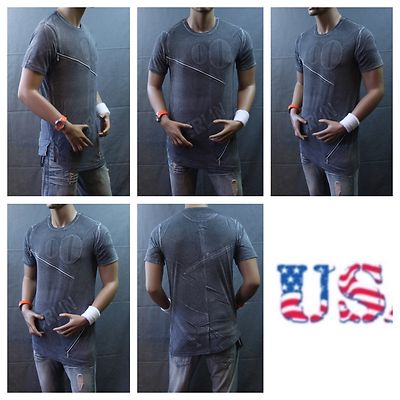 Mens Long T-Shirt Crew Extended Casual Tee Hip Hop Fashion Elongated T ...