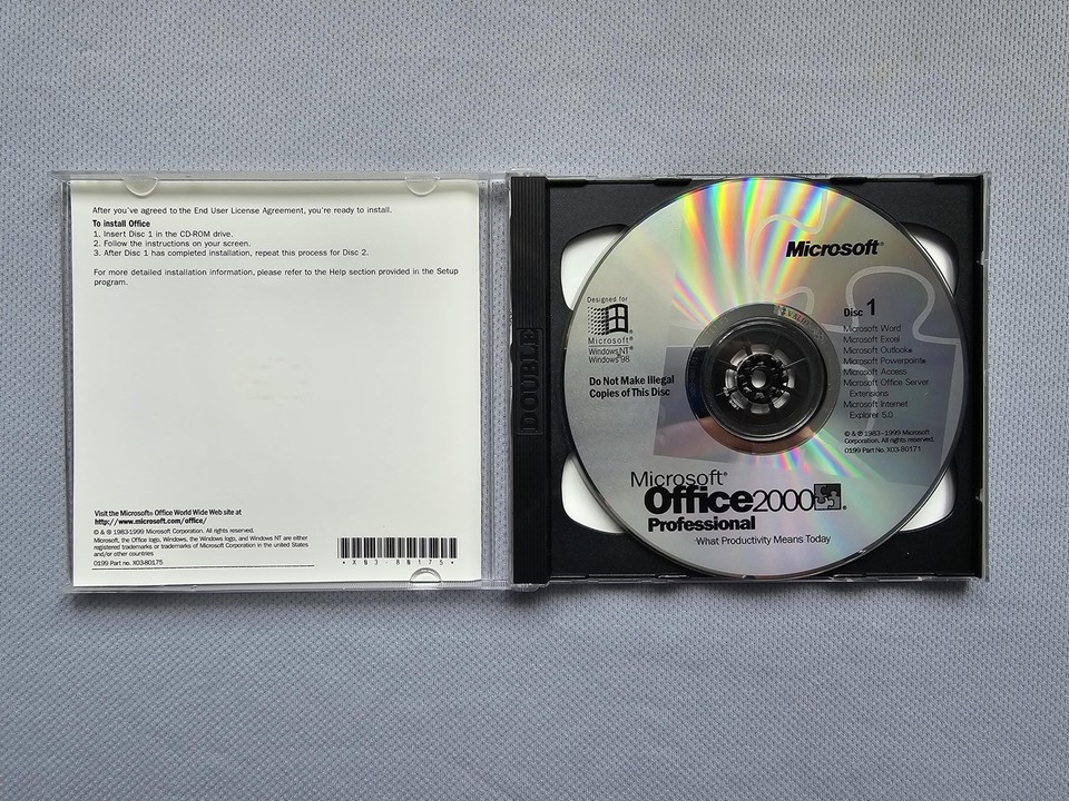 Microsoft Office 2000 Professional 2 CD-ROM w/ Product Key for WINDOWS ...