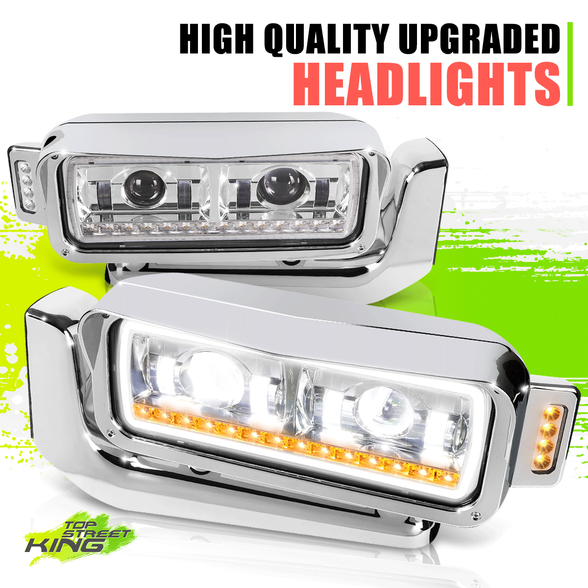 Sequential LED Signal Projector Headlight for Peterbilt 359 379 389 81 ...