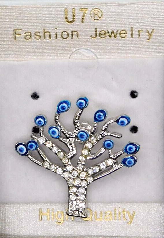 U7 Fashion Jewelry High Quality Silver and Blue Rhinestoned Tree of ...