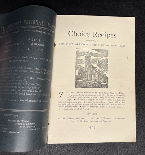 Antique 1903 CHOICE RECIPES FIRST BAPTIST CHURCH BRIDGEPORT CONN ...