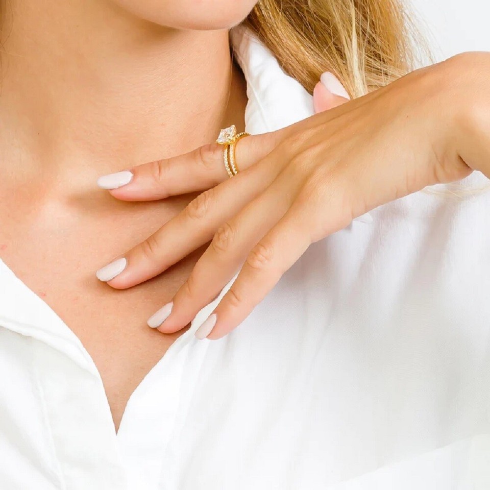 Sterling Silver Gold Plated 2-pcs Ring Set w/ 7 mm (2 ct) Princess Cut ...