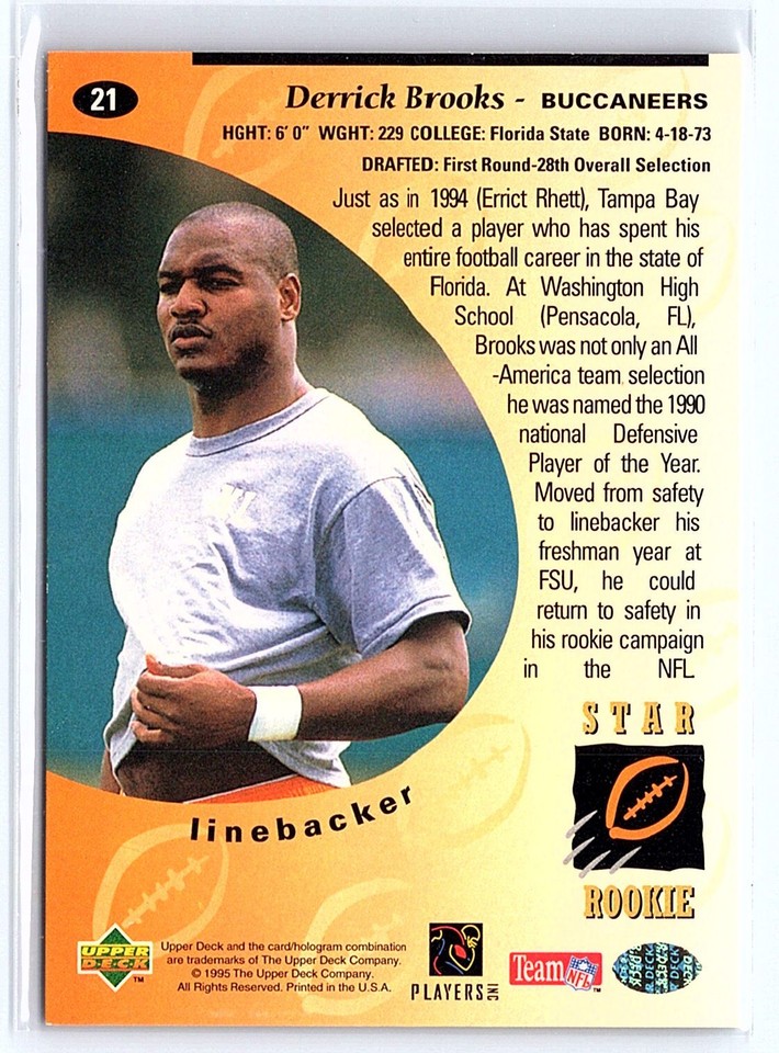 1995 Upper Deck #21 Derrick Brooks RC Electric Silver Excellent | eBay