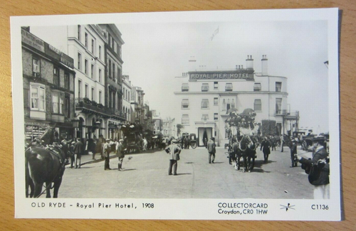 C1136 Old Ryde Isle of Wight Royal Pier Hotel plus Horse Bus 1908 ...