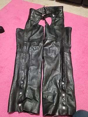 Interstate Leather Chaps Adjustable Mens Black Sz L Motorcycle Biker ...
