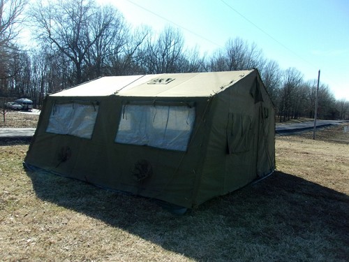 MILITARY 16x16 FRAME TENT CAMPING HUNTING REGULAR CANVAS WITH STOVE ...