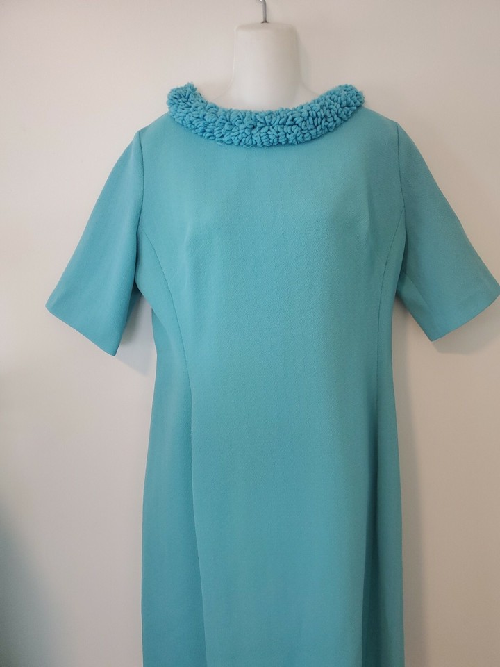Vtg Edith Flagg Mod Dress Blue Sheath SS Collar 2 Piece 60's Size ...