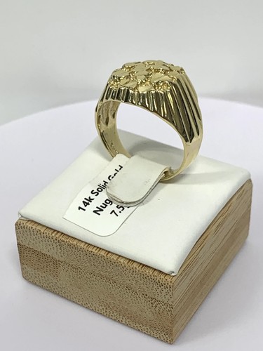 Real Solid Gold 14K Solid Yellow Gold Mens Ring Nugget 14 Karat Gold ...