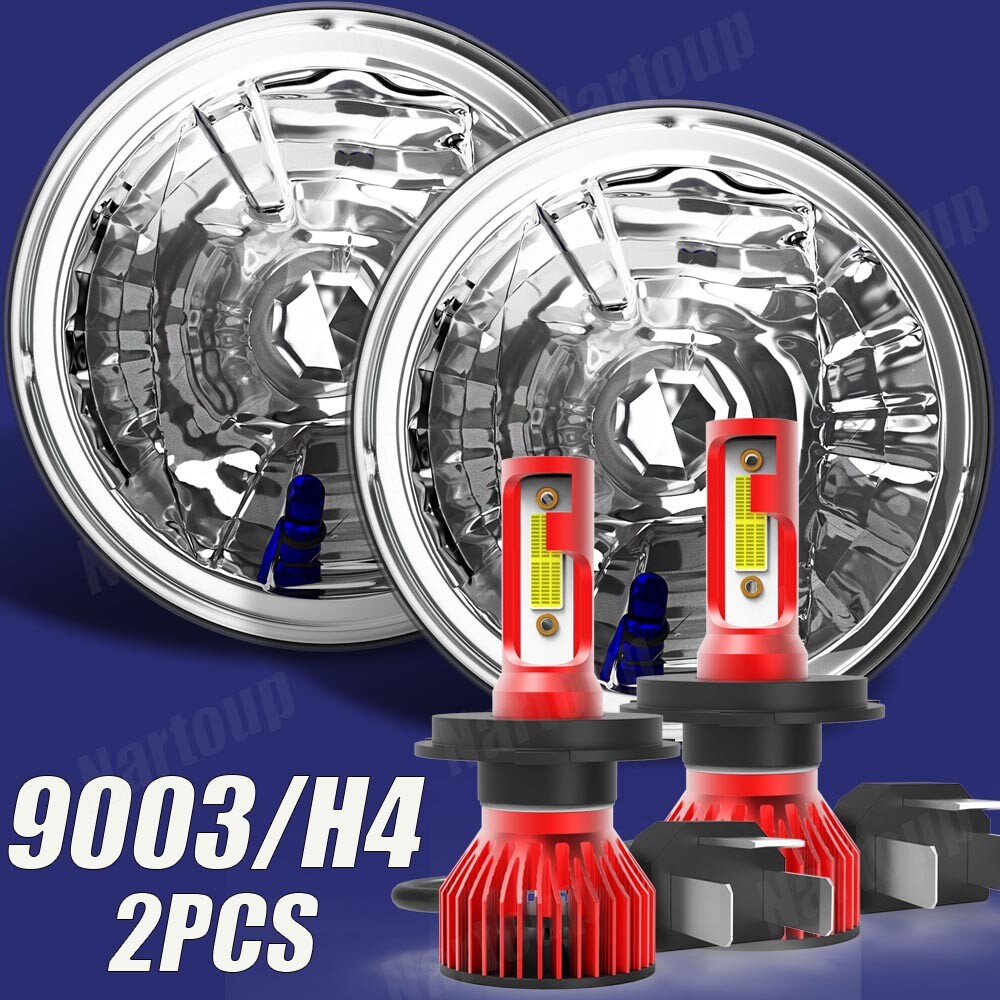 Pair 7" inch Round LED Headlights Hi/Lo DRL Chrome for ford F100 F150 ...