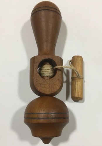 Wooden String Pull Toy. Spinning Top Game Vintage Wooden Reproduction ...