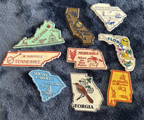 Lot Of 9 Vintage Rubber Refrigerator State Fridge Magnets CA SC FL TN ...
