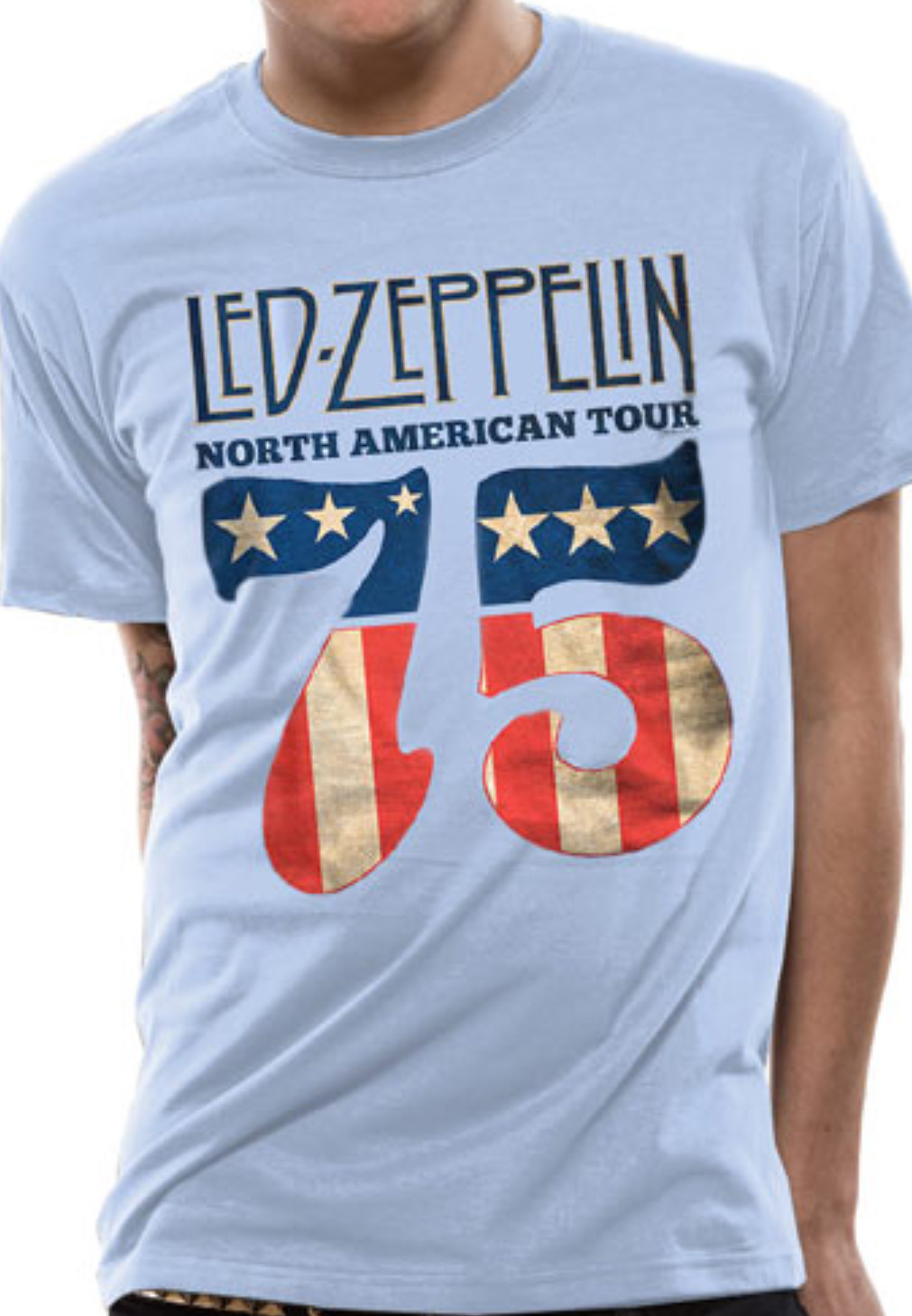 Led Zeppelin Blue 1975 American Tour Rock Official Tee T-Shirt Mens ...