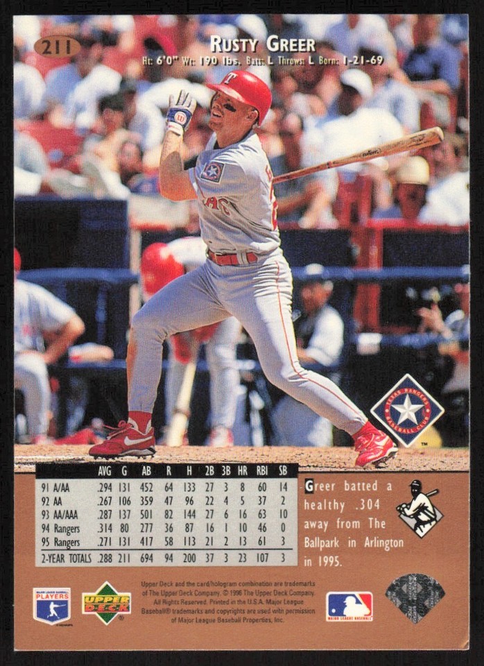 1996 Upper Deck Rusty Greer #211 Texas Rangers | eBay
