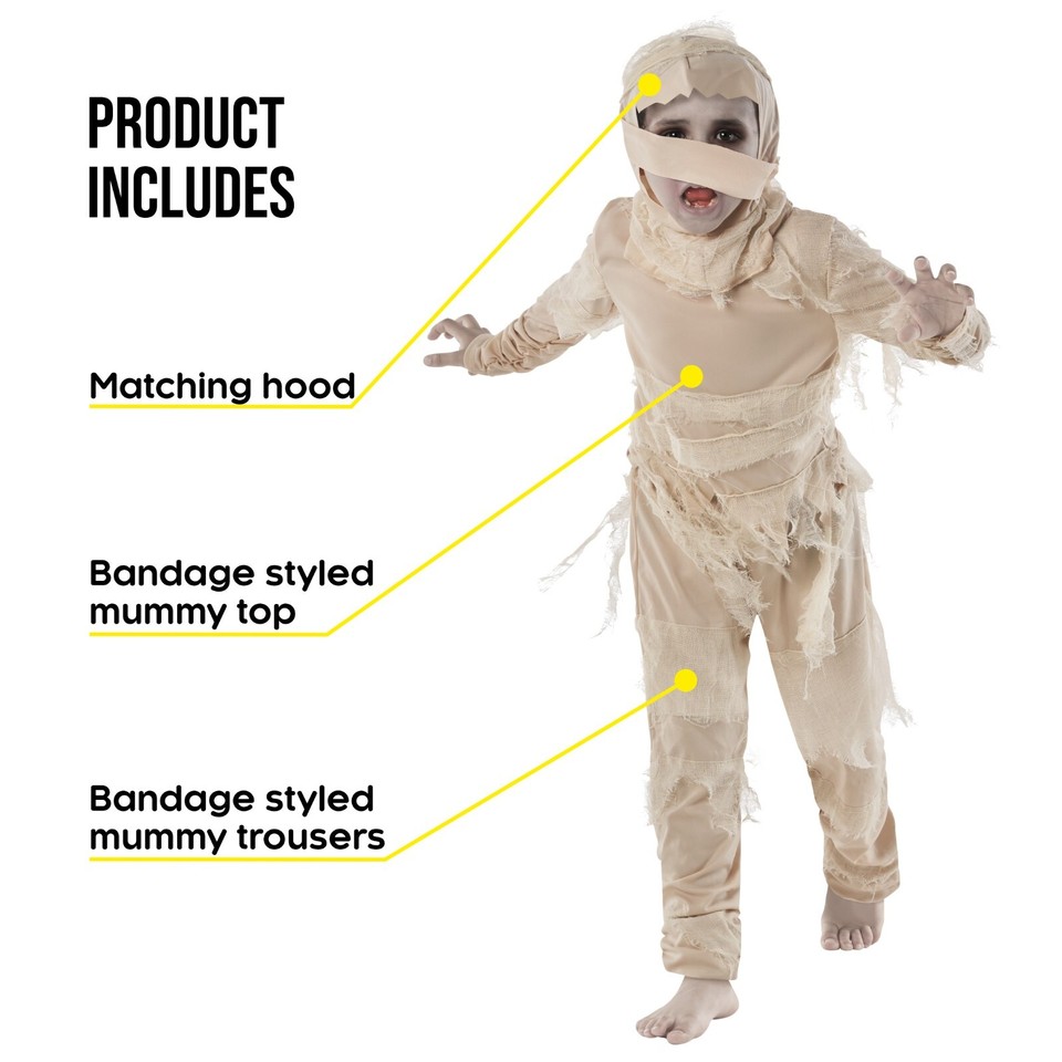 Kids Egyptian Mummy Costume S - L Boys Girls Scary Halloween Fancy ...
