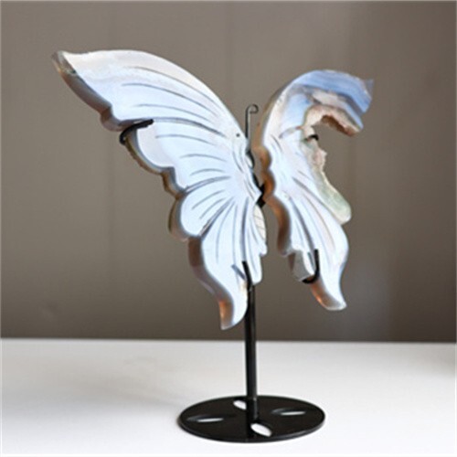 500g Natural Geode Agate Carved Butterfly Wing Reiki Crystal Decor Gift ...