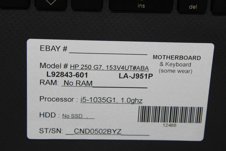 T473 - HP 250 G7 15.6" Laptop, i5-1035G1 1.0GHZ, 10th Gen, MOTHERBOARD ...