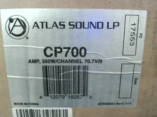 Atlas Sound CP700 Commercial Power Amplifier Dual Channel 700 W - New ...