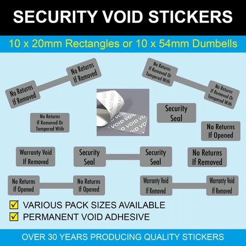 Silver Security Void Seals - Permanent Stickers - Labels - Tamper Proof ...