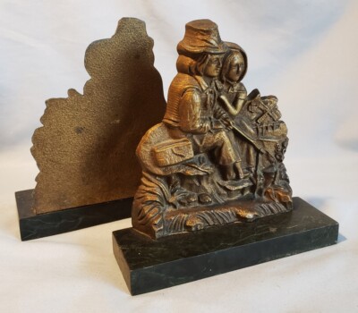 Vintage Solid Bronze Bookends on Steel Base, Dutch Couple Fishing 5 1/2 ...