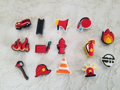 FIREFIGHTER FIREMAN SHOE CHARMS 14 DIFFERENT DESIGNS FIRE TRUCK HOSE ...