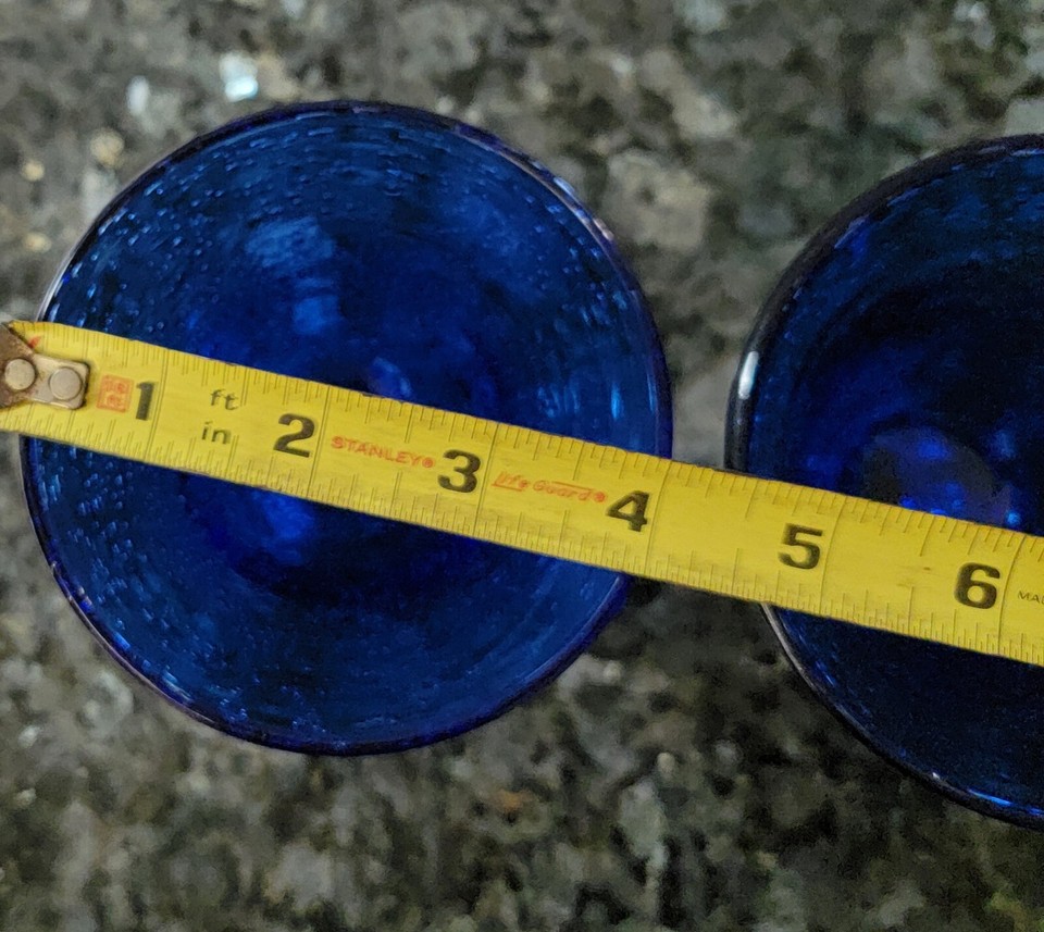 Hand Blown Glass Deep Cobalt Blue Goblets set of 3, Air Bubble Stemware ...