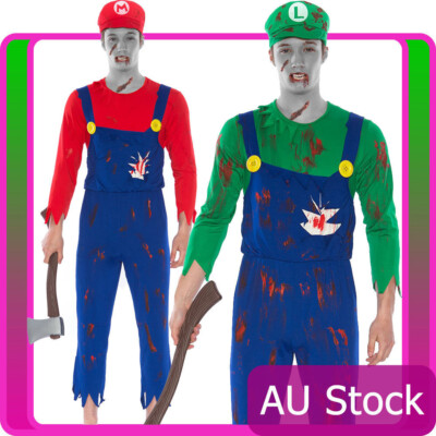 Mens Super Mario Luigi Zombie Bloody Halloween Horror Fancy Dress ...
