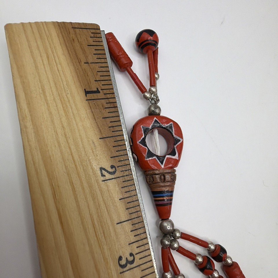 Vtg Southwestern Native American Made Beaded Necklace w/ Sterling Cones ...
