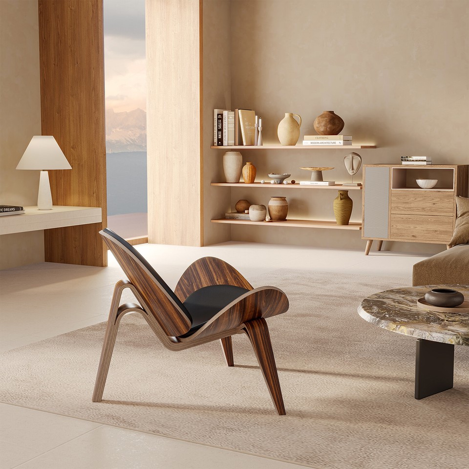 Lounge Chair Replica Shell Chair Tripod Lounge Chair Wood with PU ...