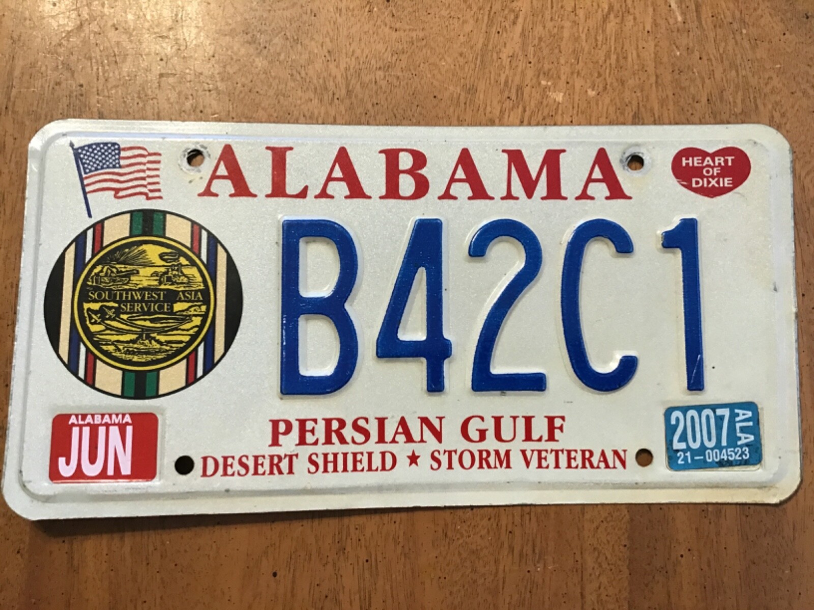 2007 Alabama License Plate Persian Gulf Desert Storm Veteran Southwest ...