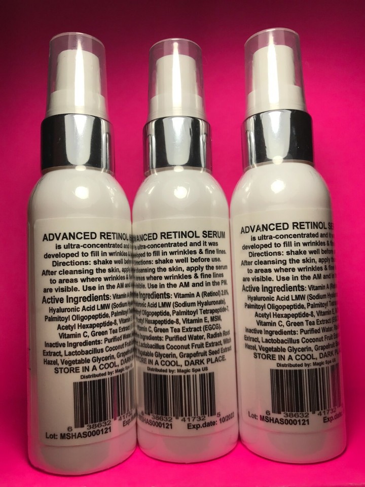 3*2oz HYALURONIC ACID Serum Retinol 2.6% Vitamin A, Wrinkle Filler ...