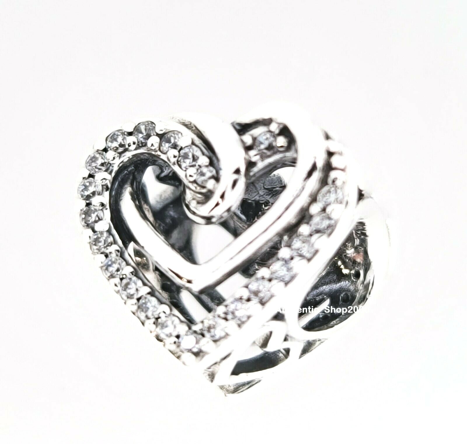 New 100% PANDORA 925 Openwork Sparkling Entwined Heart Pendant Charm ...