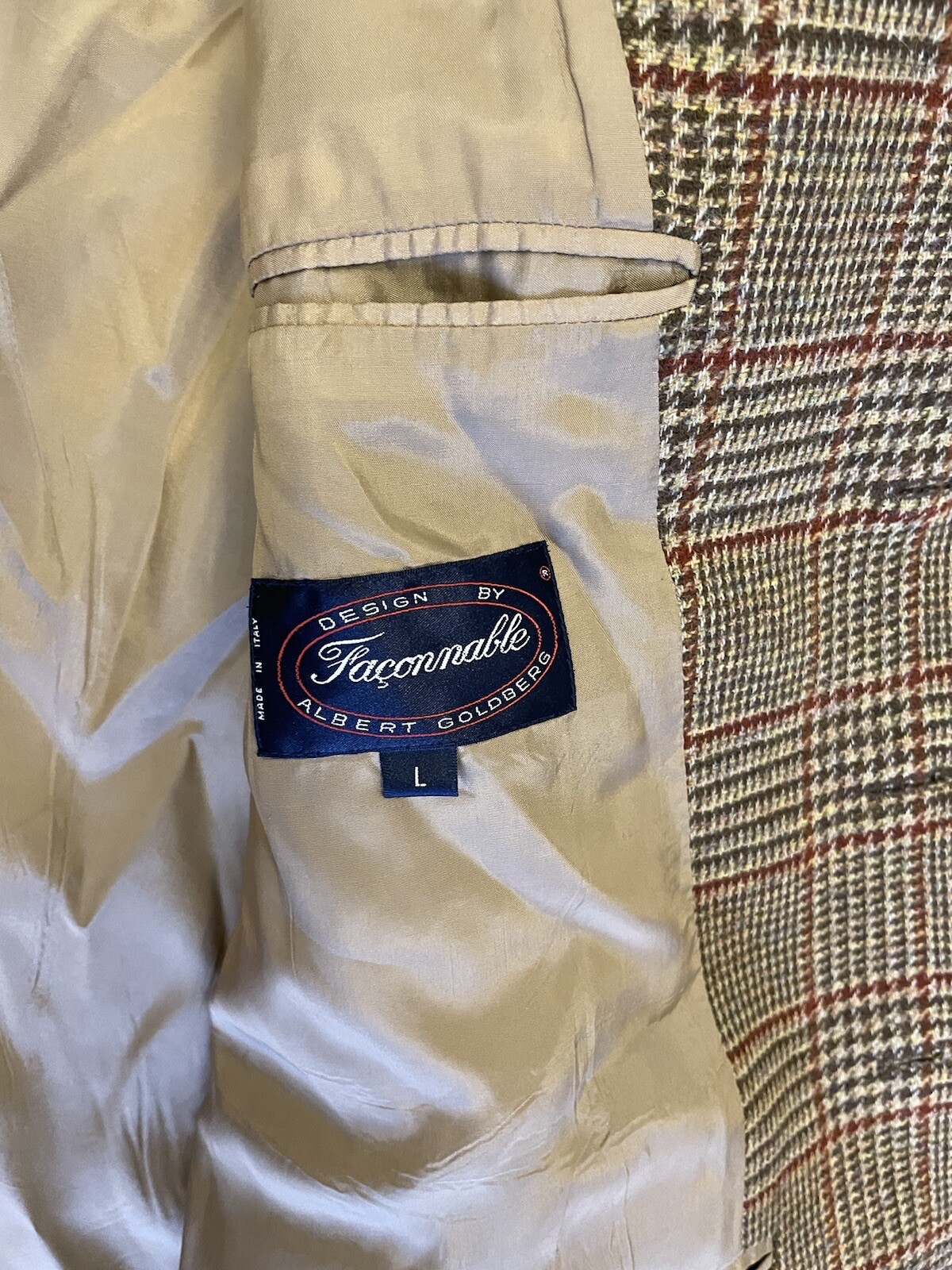 Faconnable Made in Italy Vintage Leather Trim Wool Check Tweed 3-Button ...