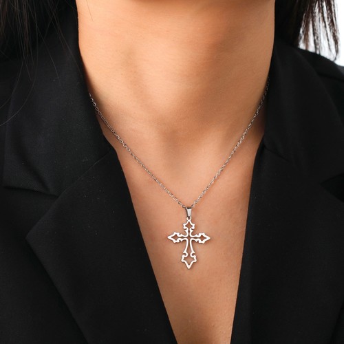 NewVintage Hollow Sword Shape Cross Necklace Men Women Stainless Steel ...