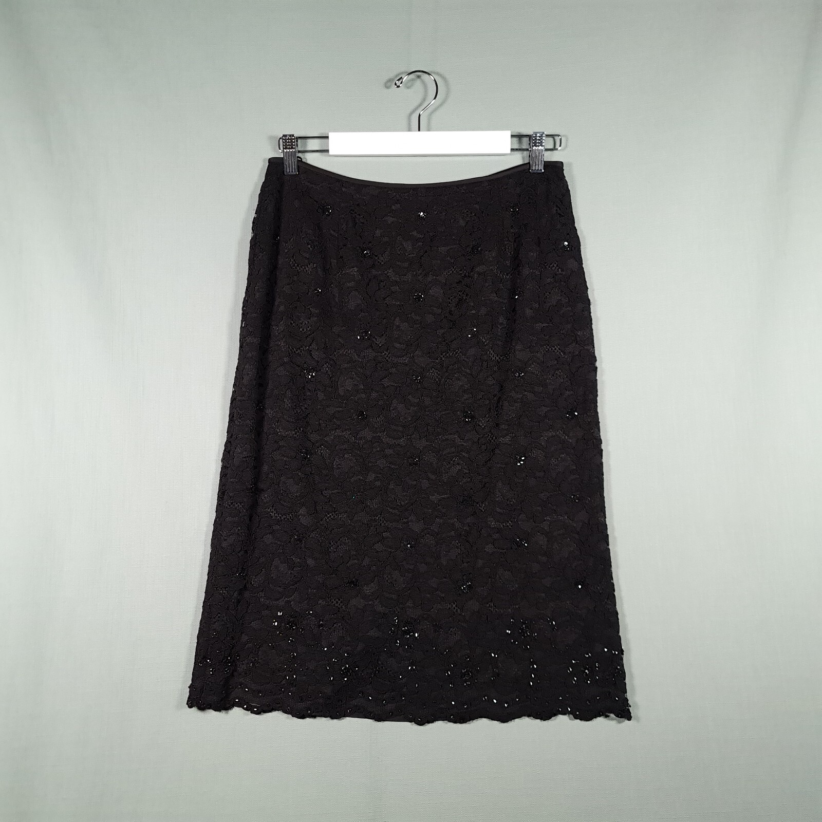 Jacques Vert Skirt Womens 14 Black Sequin Floral Wedding Below The Knee ...