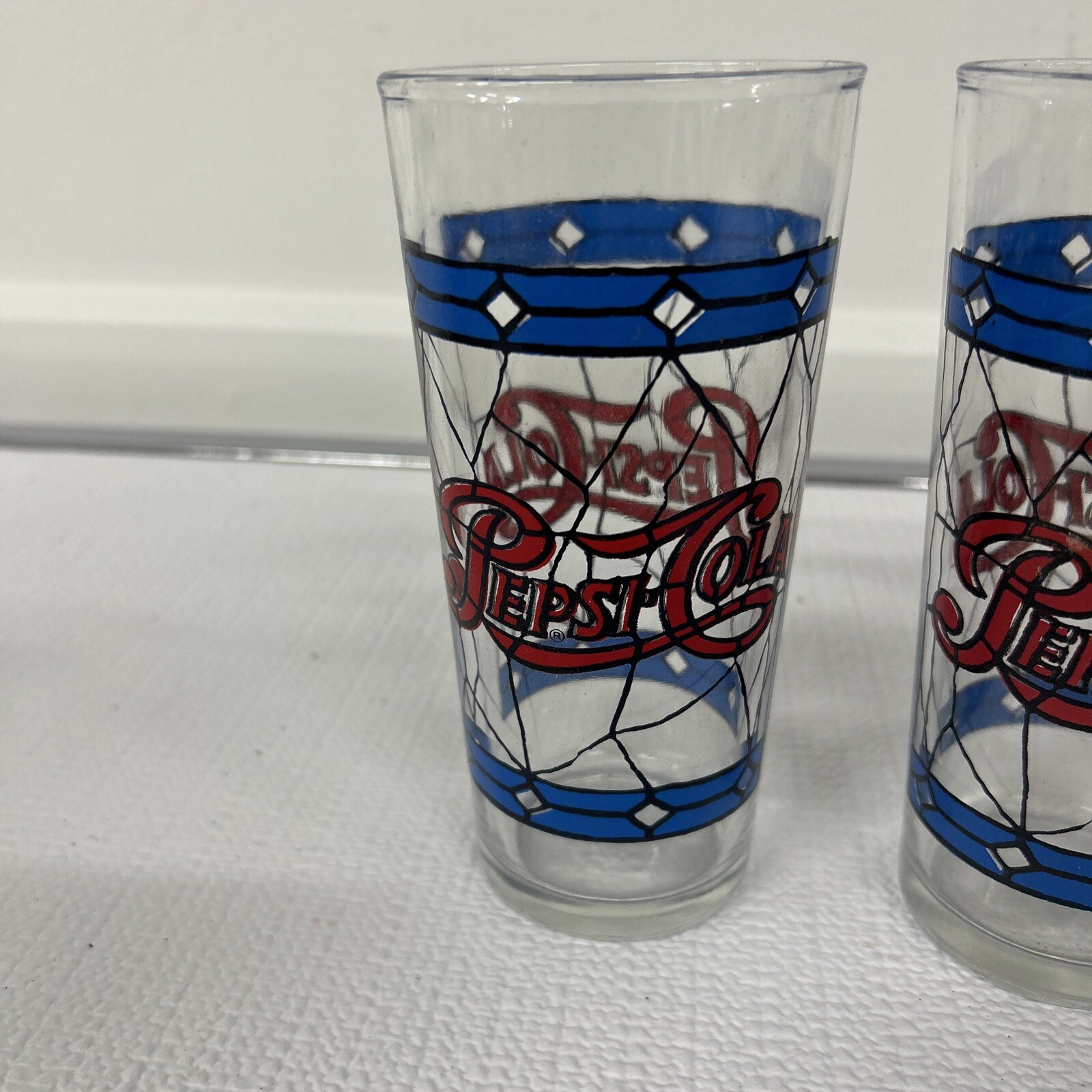 Set of 4 Vintage Pepsi Cola Glasses 1970's Tiffany Style-Stained Glass ...