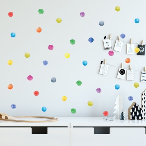 Polka Dots Wallpaper Stickers Round Watercolor Sticker Kids Bedroom ...