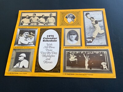 1975 PITTSBURGH PIRATES CALENDAR SCHEDULE ~ DAY BY DAY HIGHLIGHTS AND ...