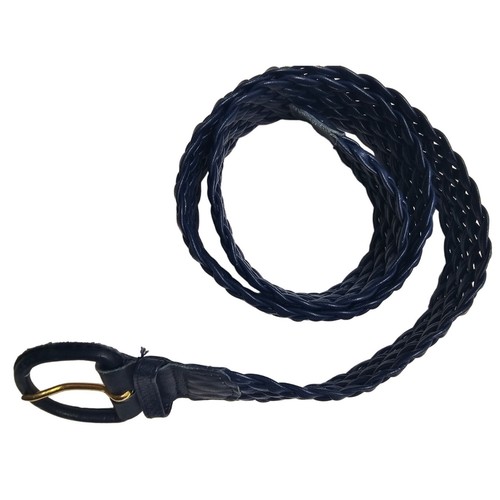 Genuine Leather Braided Belt ML Made In Taiwan Navy Blue 33" Long | eBay