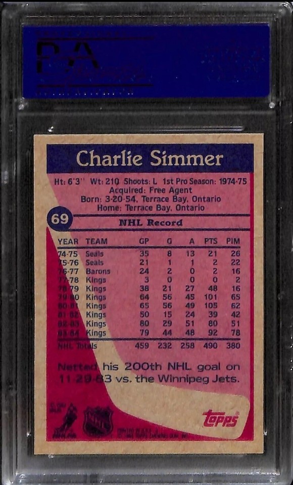 1984 TOPPS CHARLIE SIMMER #69 PSA 9 LOS ANGELES KINGS Graded Hockey ...