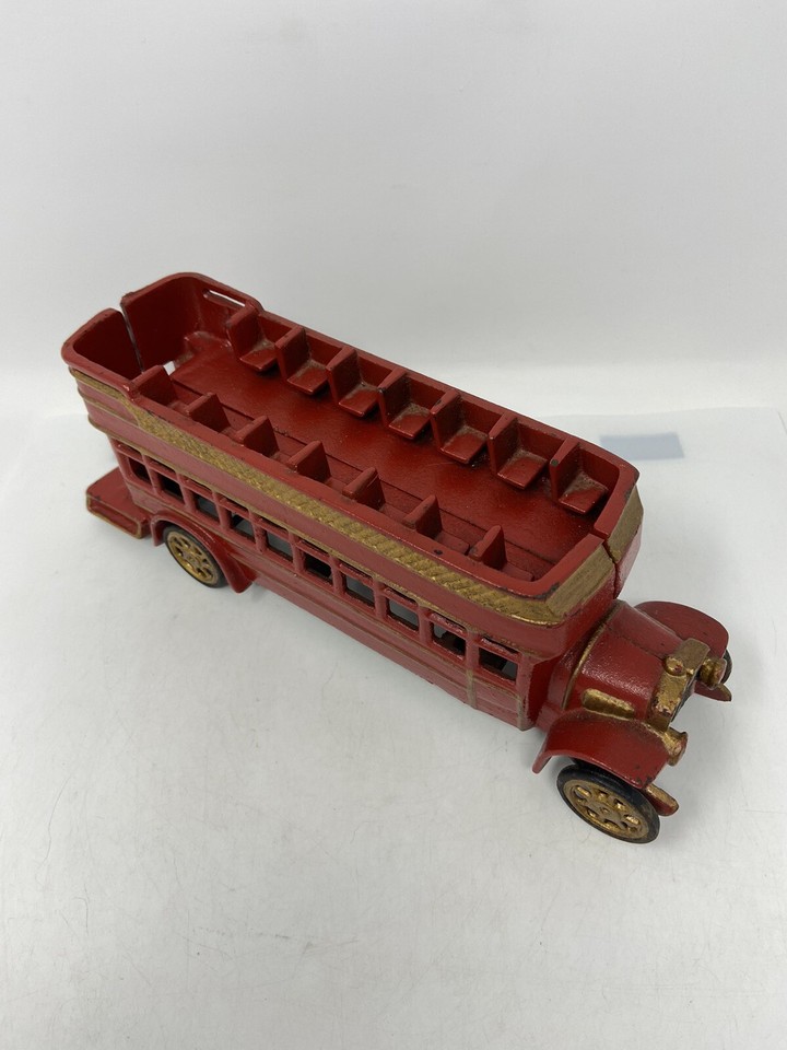 Cast Iron Double Decker Bus Red Gold And Black Rolling Wheels | eBay