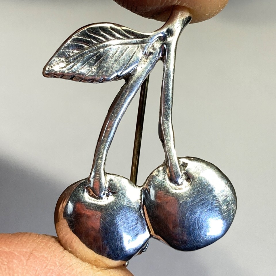 Cherry Pin Pair Cherries Sterling Silver 6 1/2 Grams Brooch Signed ...