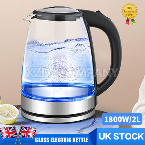 2L Electric Kettle Glass Fast Boil 360° Blue LED Illuminated Portable ...