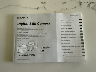 Sony Digital Still Camera - Cyber-Shot DSC-P32 P52 P72 - Instruction ...