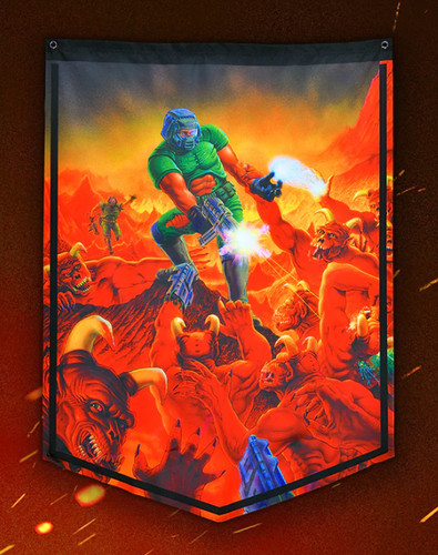 Doom Retro Banner Flag Wall Cover Art (3 x 4') Official Doomguy Slayer ...