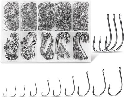 Carbon Steel Fishing Hooks 500Pcs/90Pcs, Circle Hooks Assortment for ...