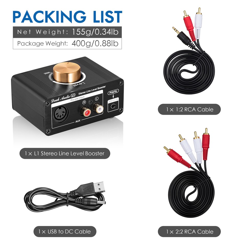 Mini Line Level Booster Amplifier Audio Preamp 20dB Gain Volume Control ...